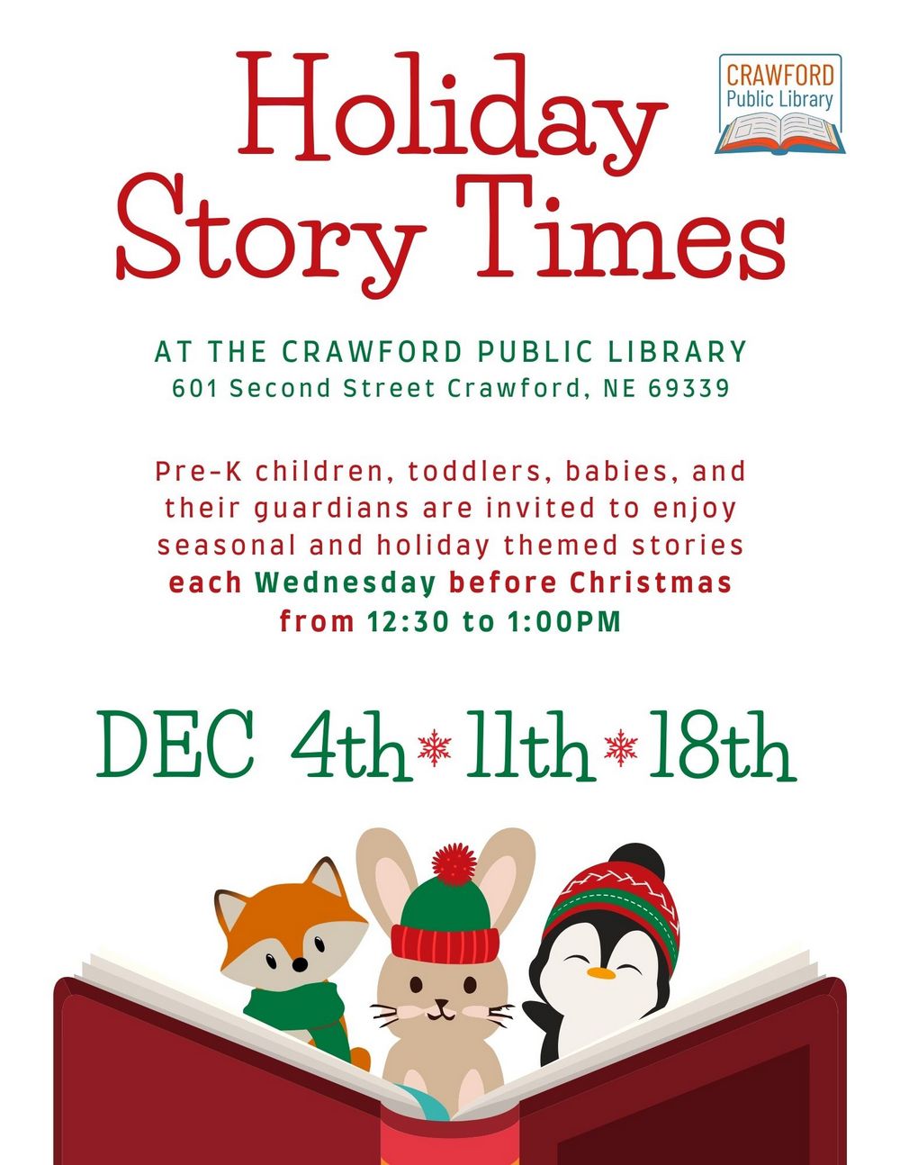 Crawford Holiday Story Time – KCSR / KBPY