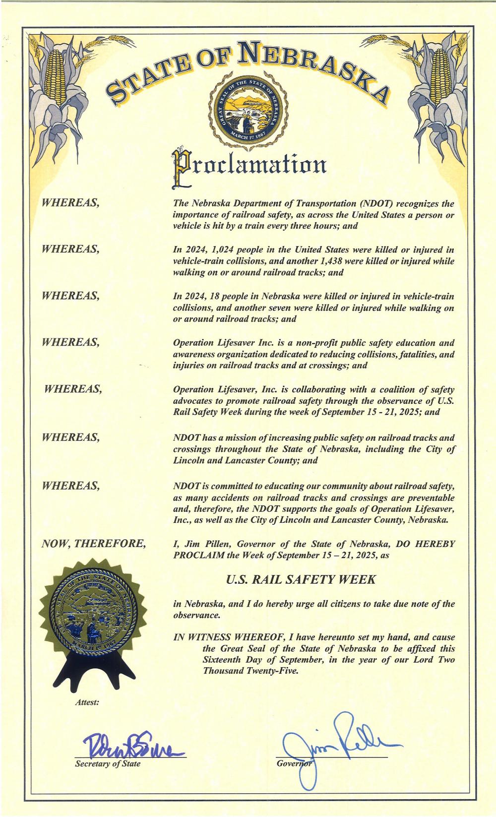 NDOT Spotlights Railroad Safety Week; Governor Signs Proclamation ...