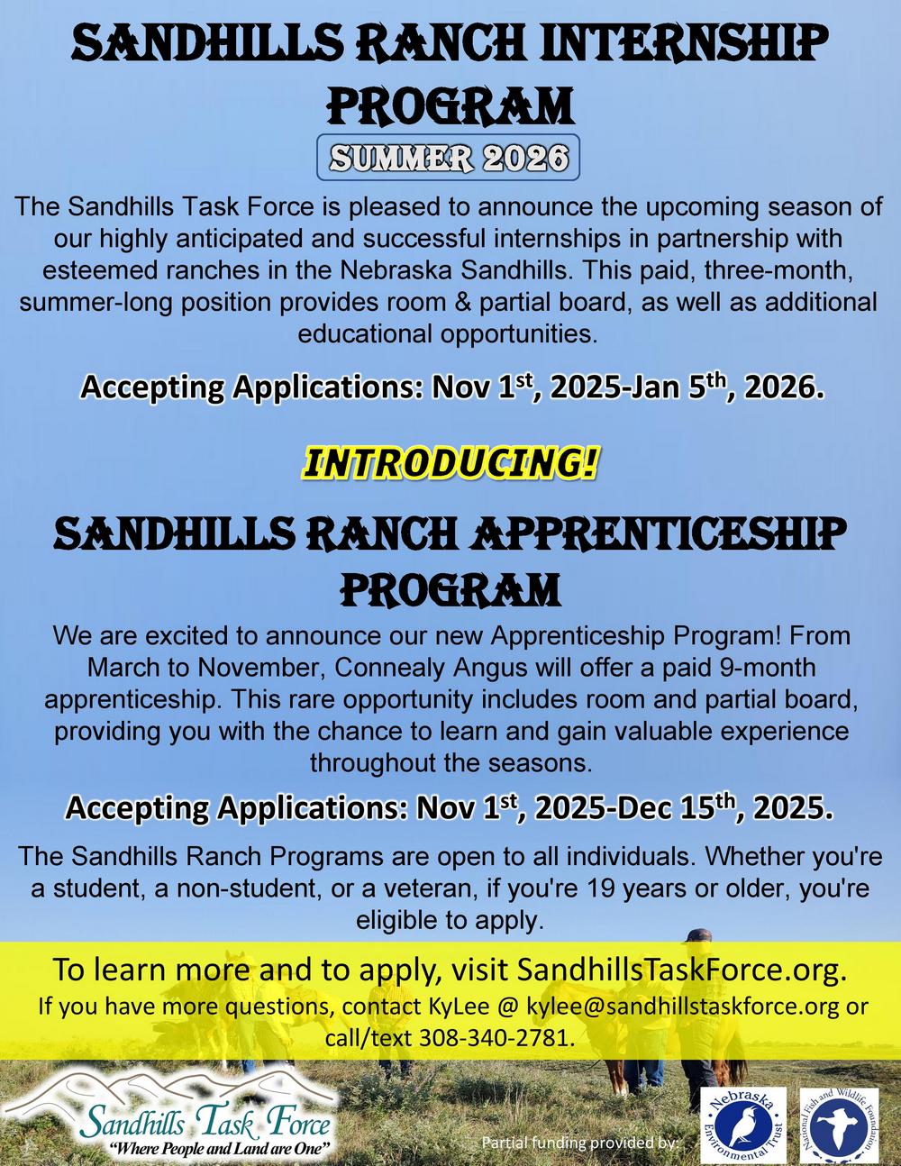Now Accepting Applications! 2026 Sandhills Ranch Internship Program ...