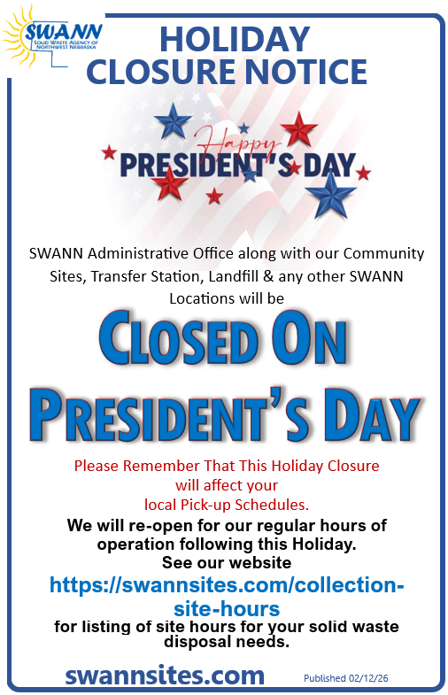 SWANN Presidents Day Closure Notice – KCSR / KBPY